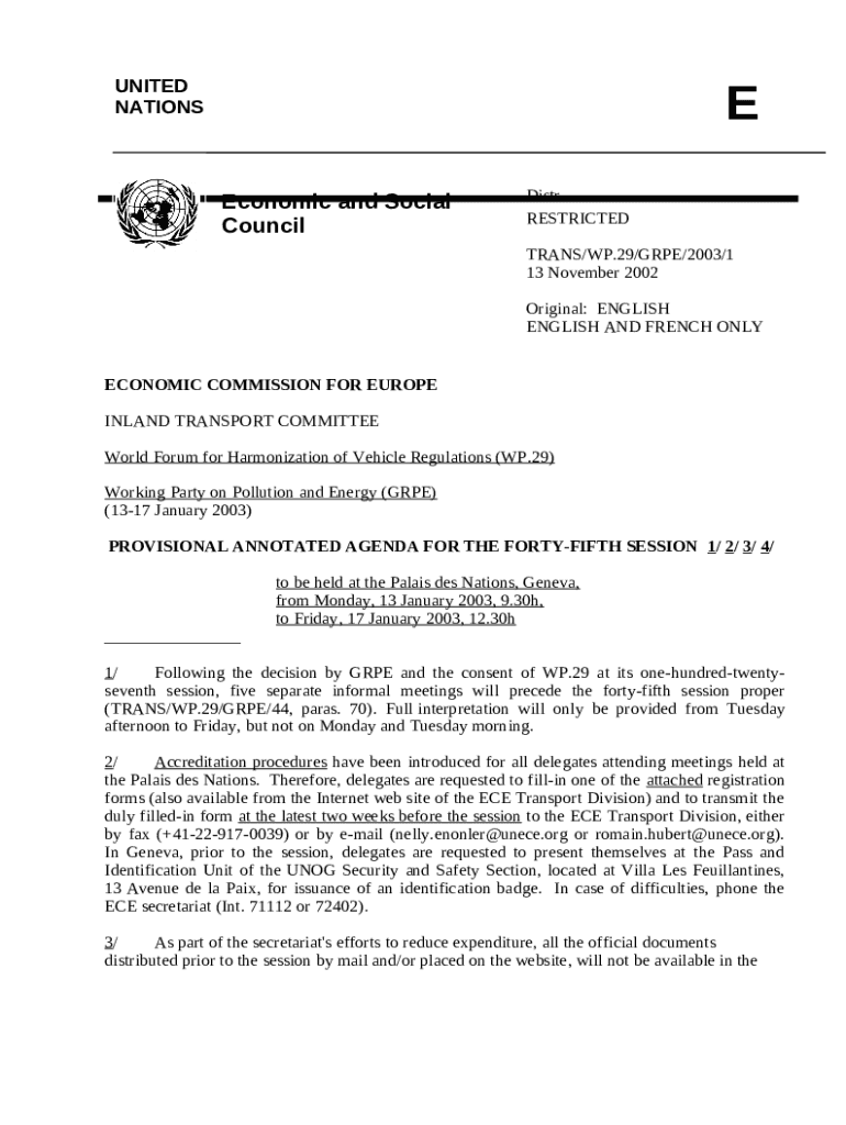 UNITED NATIONS E Economic and Social Council - UNECE Doc Template | pdfFiller