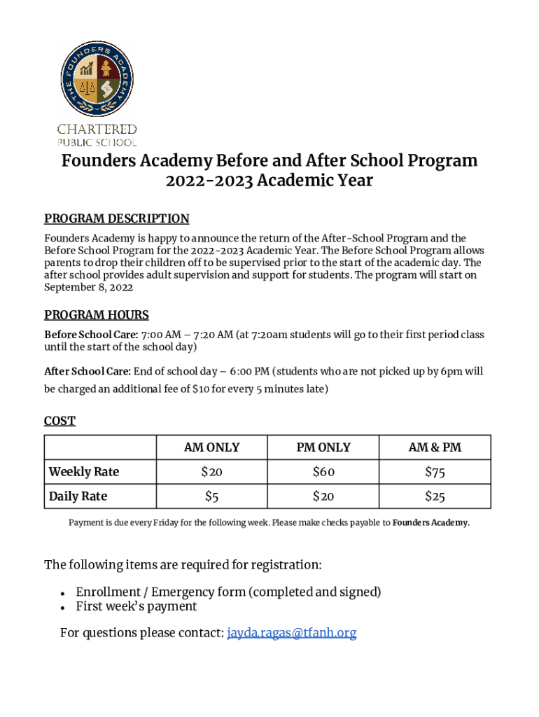Fillable Online 22-23 Before and After School Program Form Fax Email ...