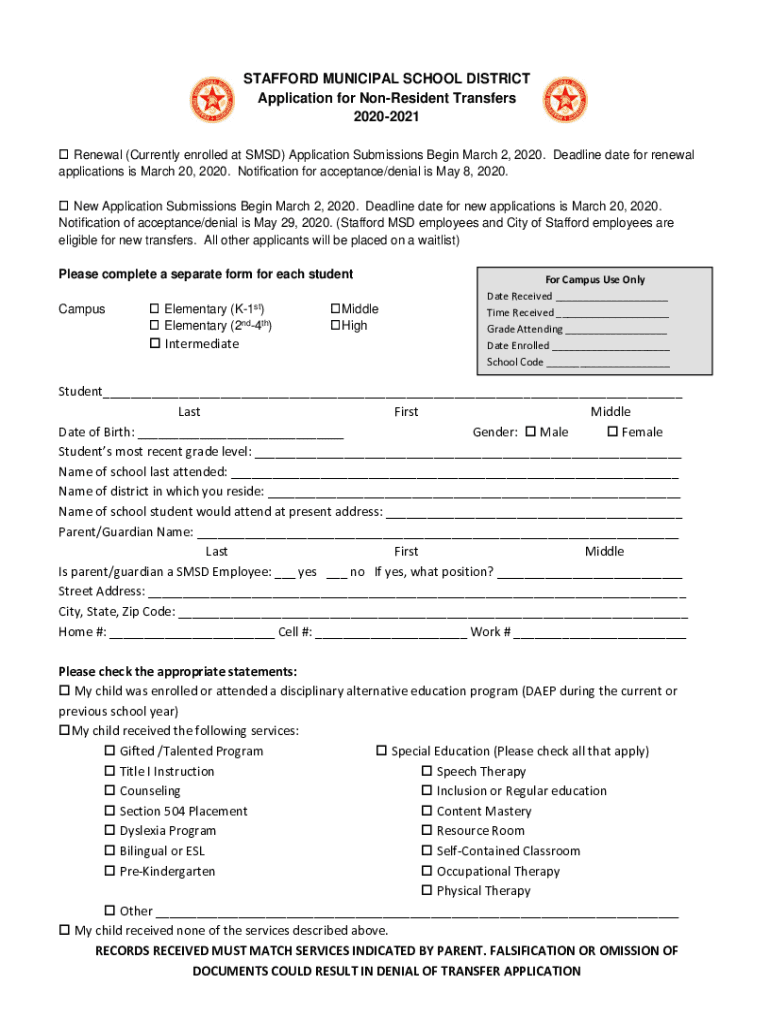 Fillable Online STAFFORD MUNICIPAL SCHOOL DISTRICT Application for ... Fax Email Print - pdfFiller