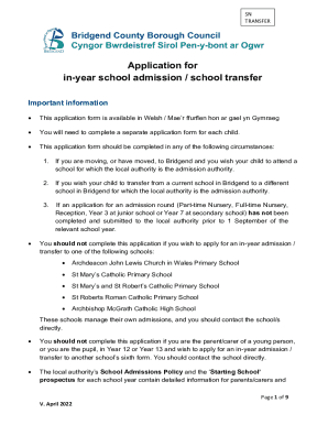 Fillable Online School in year transfer application form ...