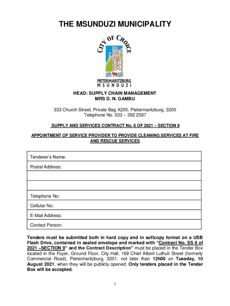 Fillable Online The Msunduzi Municipality Tender Notice Specialised Fax ...