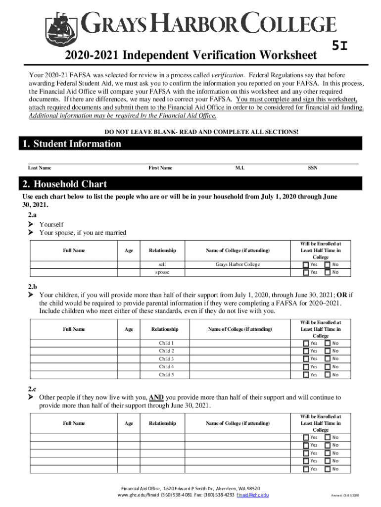Fillable Online Your 2020-21 FAFSA was selected for review in a process ...