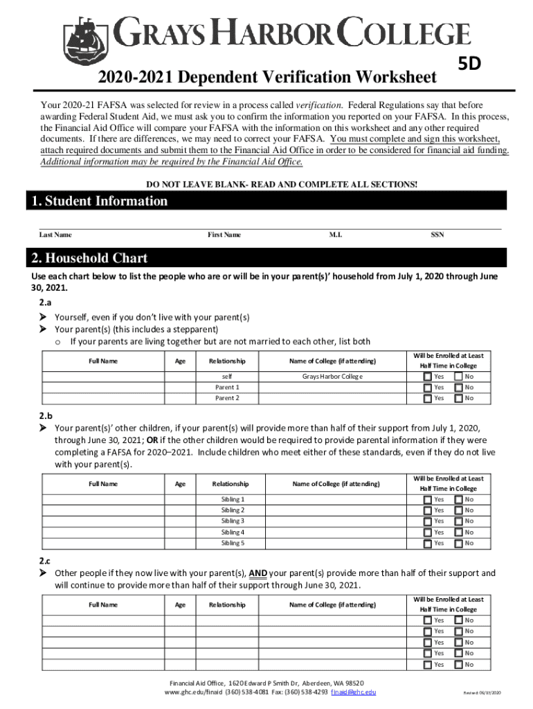 Fillable Online 2020-2021 Verification Worksheet Untaxed Income ... Fax Email Print - pdfFiller