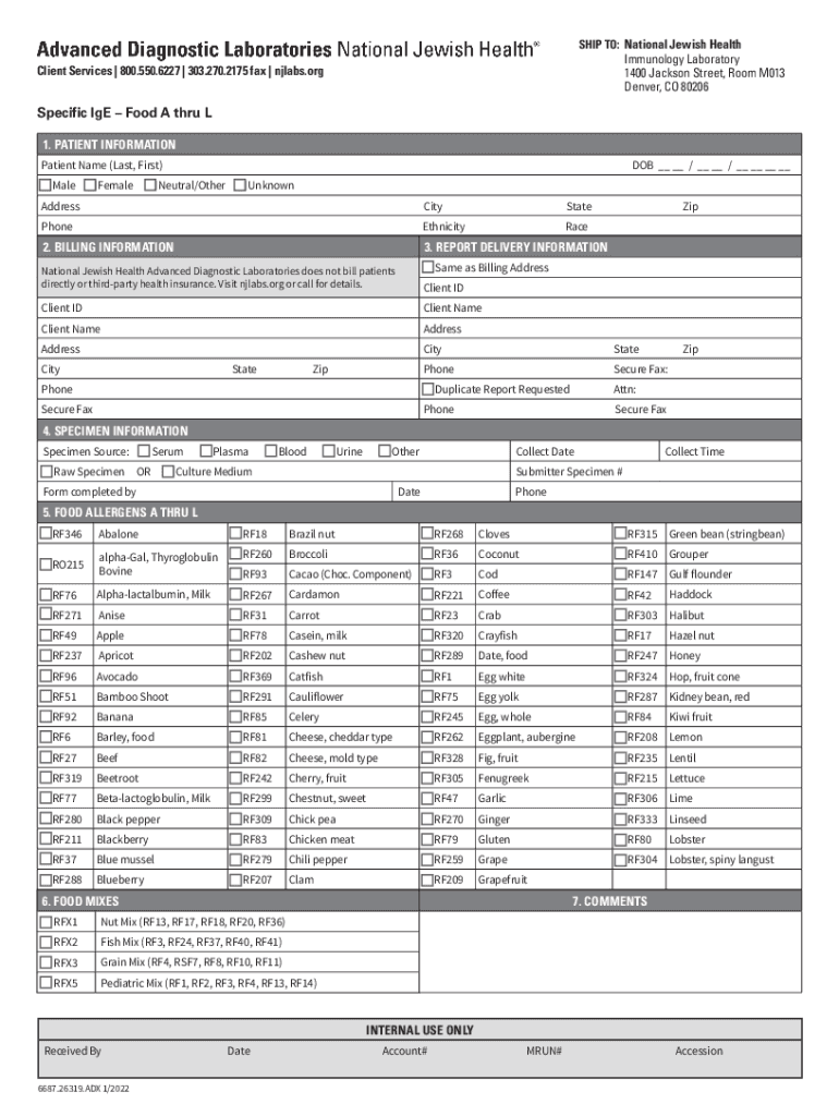 Fillable Online Order a TestDiagnostic Laboratories - National Jewish ...