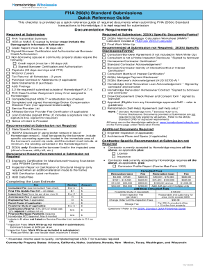 Fillable Online FHA 203(k) Standard Submissions Quick Reference Guide ...