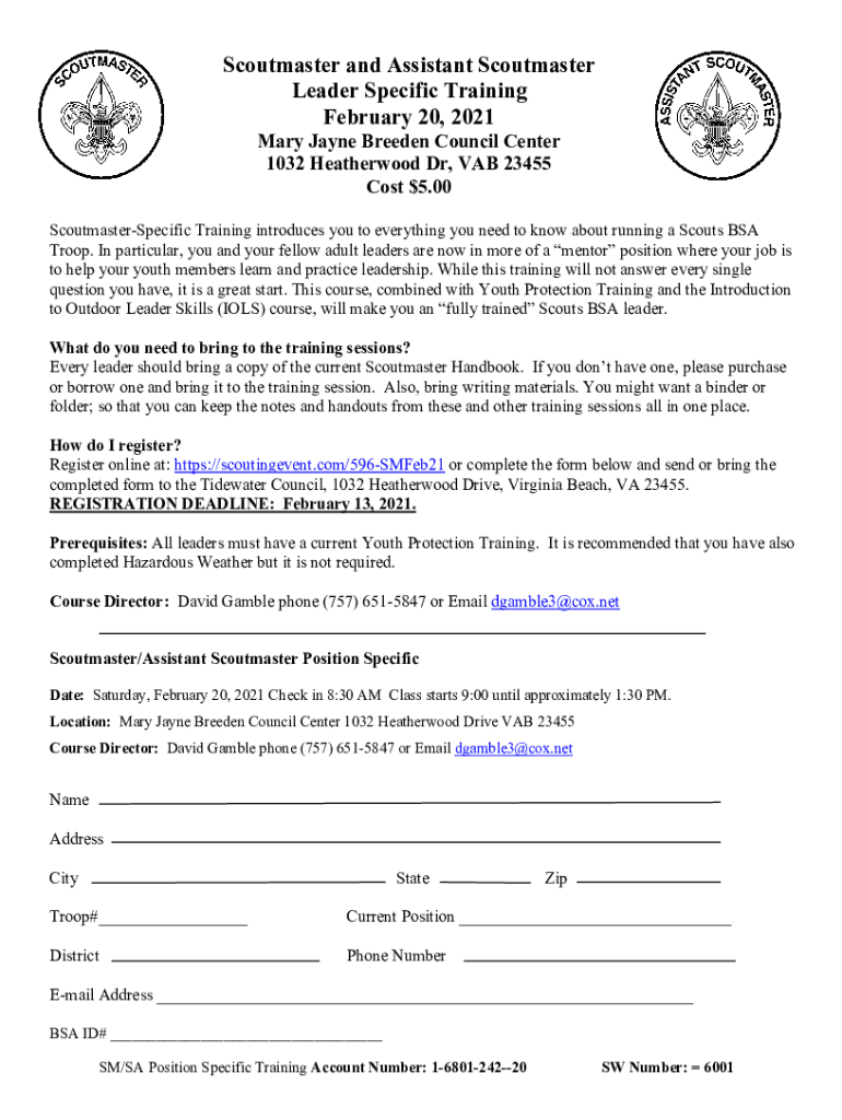 Fillable Online Scoutmaster and Assistant Scoutmaster Leader Specific ...