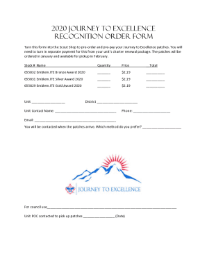 Fillable Online Journey to Excellence Award Order Forms - Boy Scouts Fax Email Print - pdfFiller