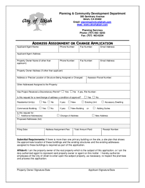 Fillable Online Address Assignment or Change ApplicationUkiah, CA Fax Email Print - pdfFiller