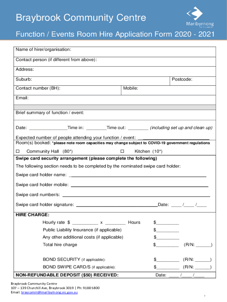 Fillable Online VENUE BOOKING APPLICATION FORM Fax Email Print - pdfFiller