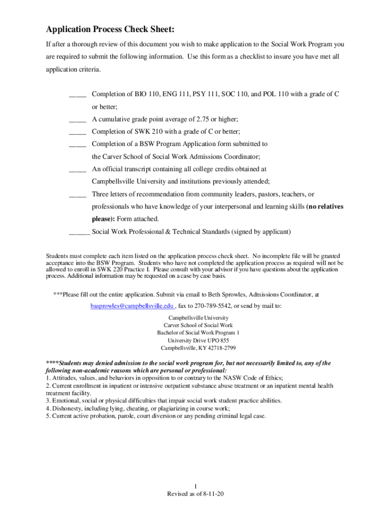 Fillable Online BSW Application Word.docx - Application Process Check ...