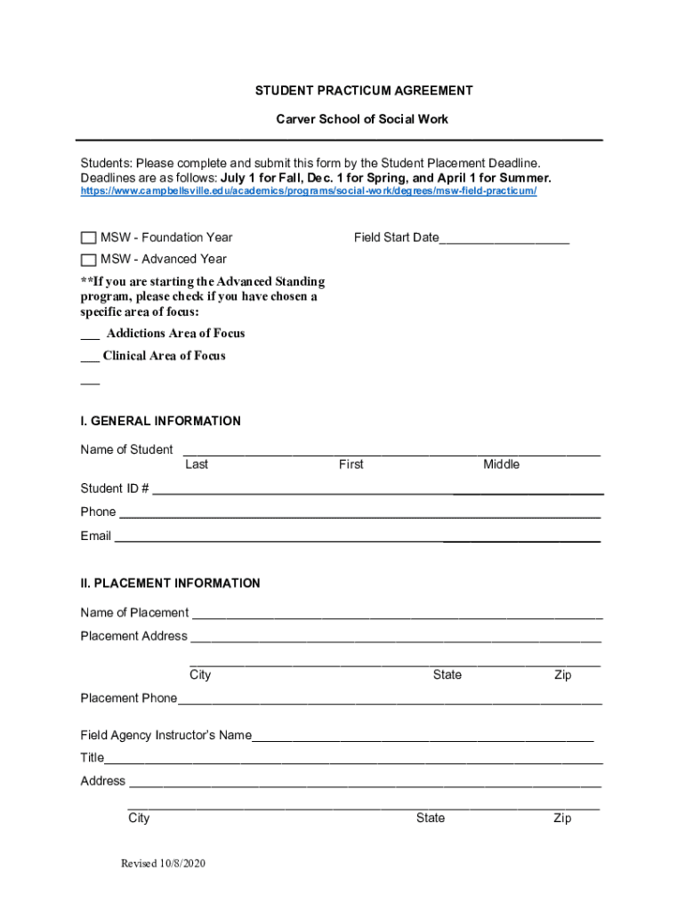 Fillable Online STUDENT PRACTICUM AGREEMENT Fax Email Print - pdfFiller