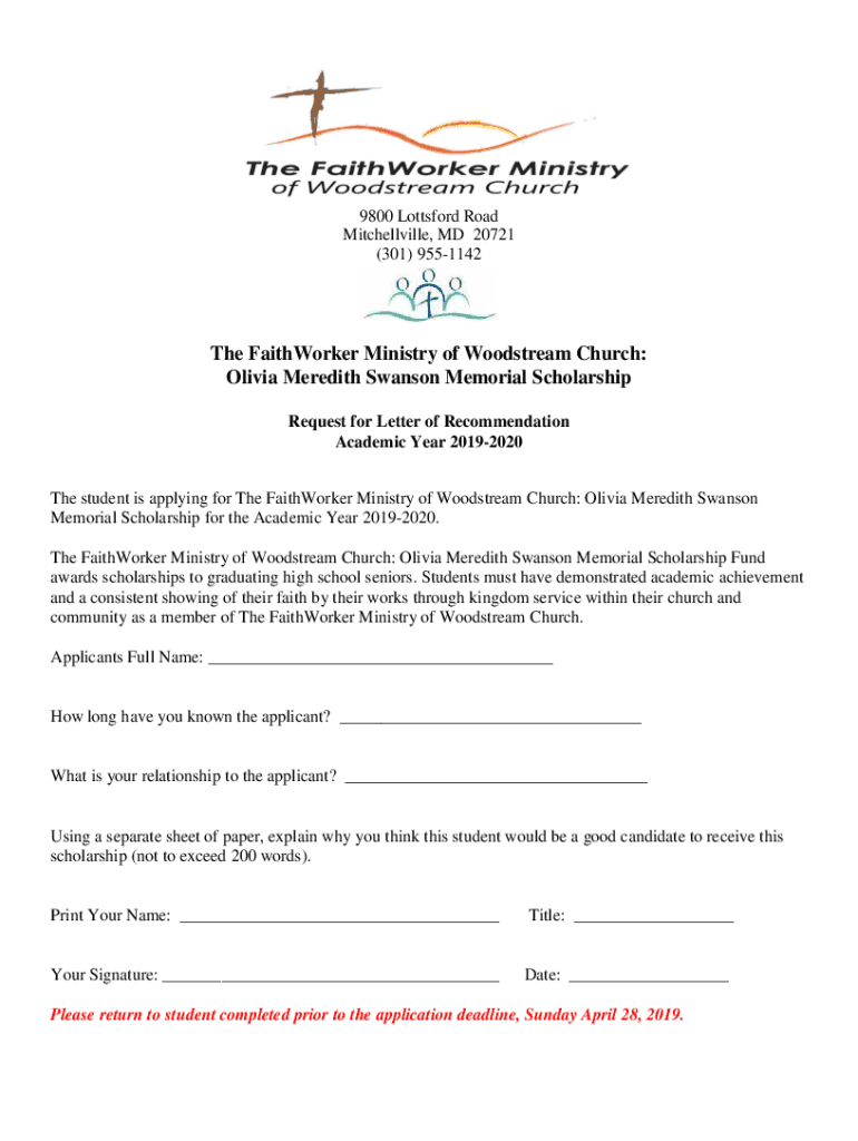 Fillable Online Olivia Meredith Swanson Memorial Scholarship Fax Email ...
