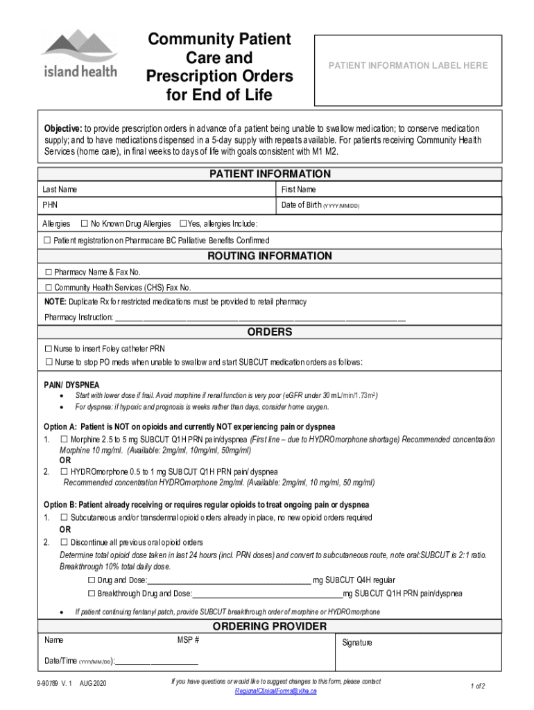 Fillable Online End of life and palliative care medication prescribing ...