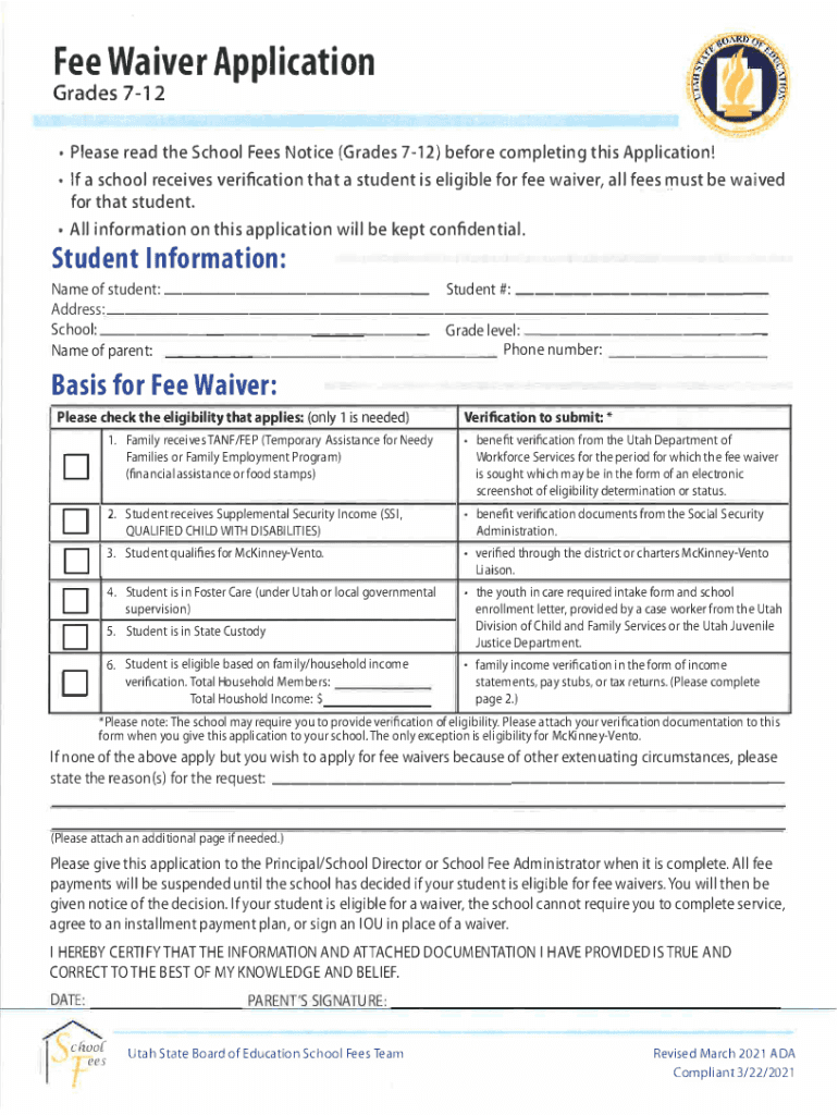 Fillable Online roy wsd FEE WAIVER APPLICATION (Grades 7-12) - Amazon ...