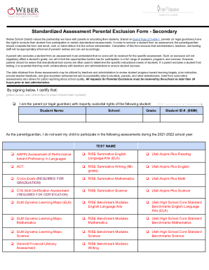 Fillable Online Parental Exclusion from State Assessments Form Fax Email Print - pdfFiller
