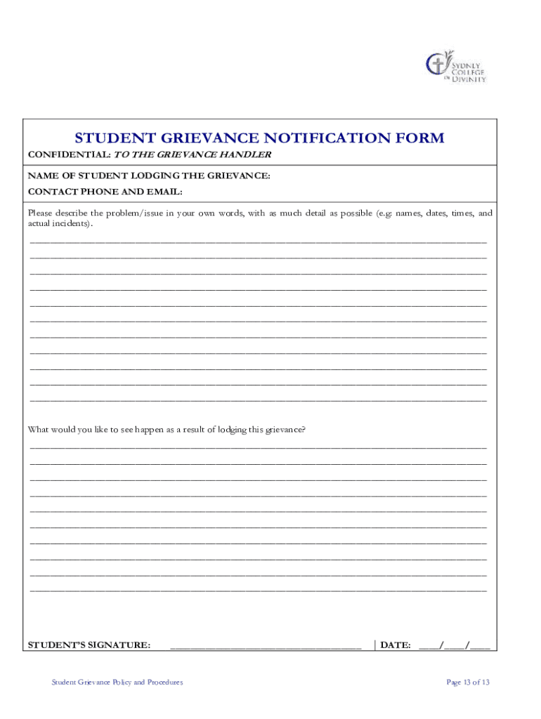 Fillable Online Student Grievance Notification Form Fax Email Print ...