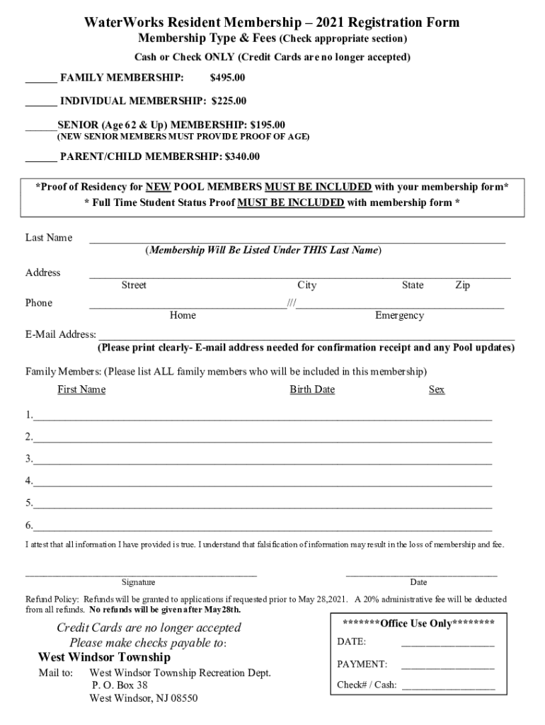 Fillable Online 2021 Resident Membership form after early registration ...