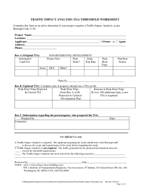 Fillable Online Traffic Impact Analysis (TIA) ThRESHOLD WORKSHEET Fax ...