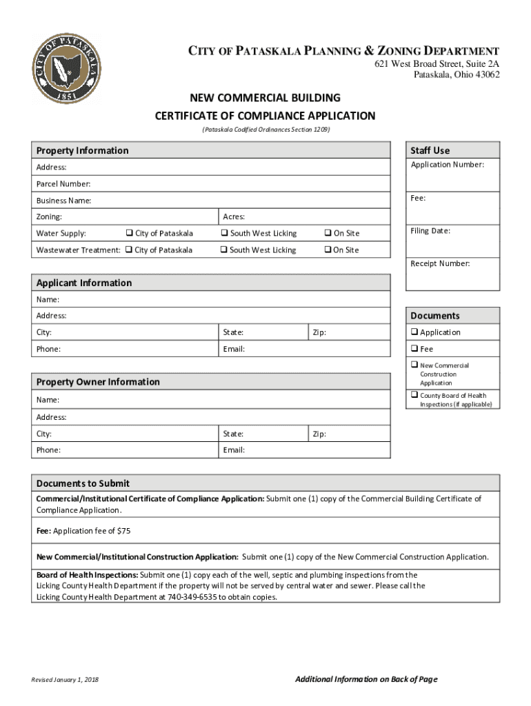 Fillable Online Commercial Building Certificate of Compliance ...