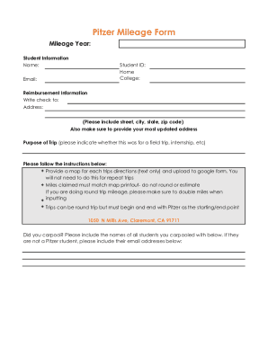 Fillable Online Pitzer Mileage Form Fax Email Print - pdfFiller