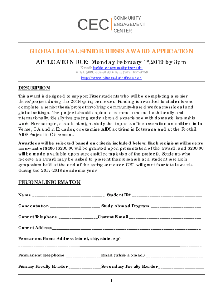 Fillable Online Pitzer College Students and Recent Grads Garner Prestigious ... Fax Email Print ...