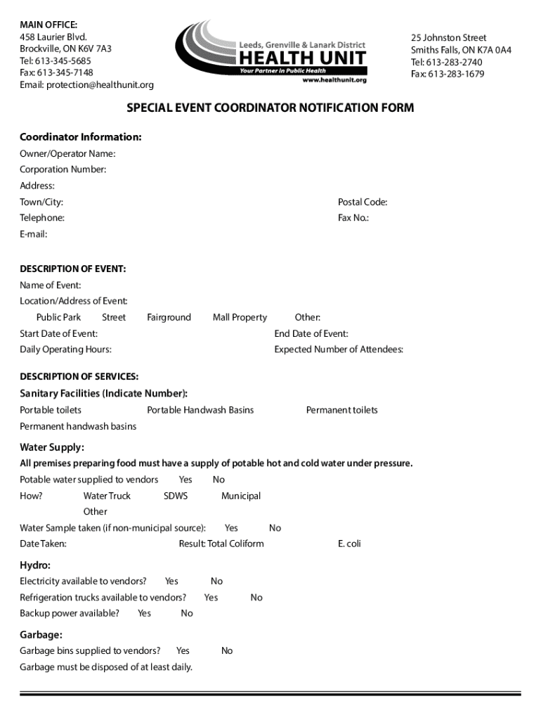 Fillable Online Special Event Coordinator Notification Form Fax Email Print - pdfFiller