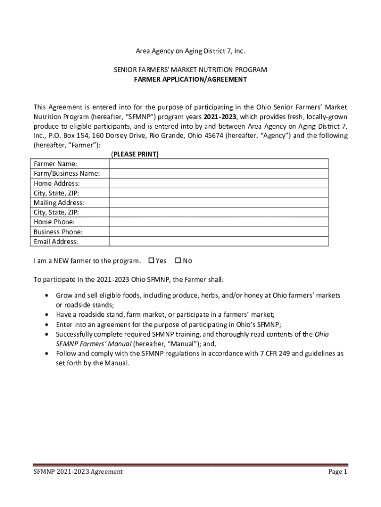 Fillable Online Grower Agreement WIC Farmers Market Nutrition Program ...