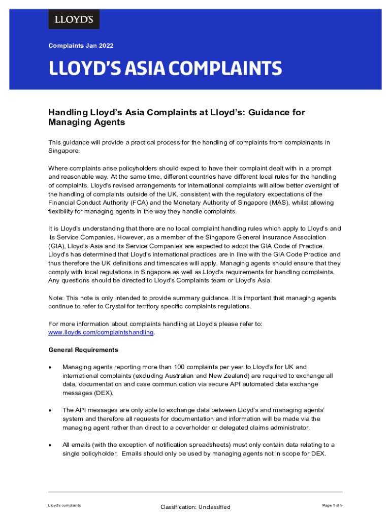 Fillable Online Lloyd's Complaints Code - Guidance Note - Singapore ...