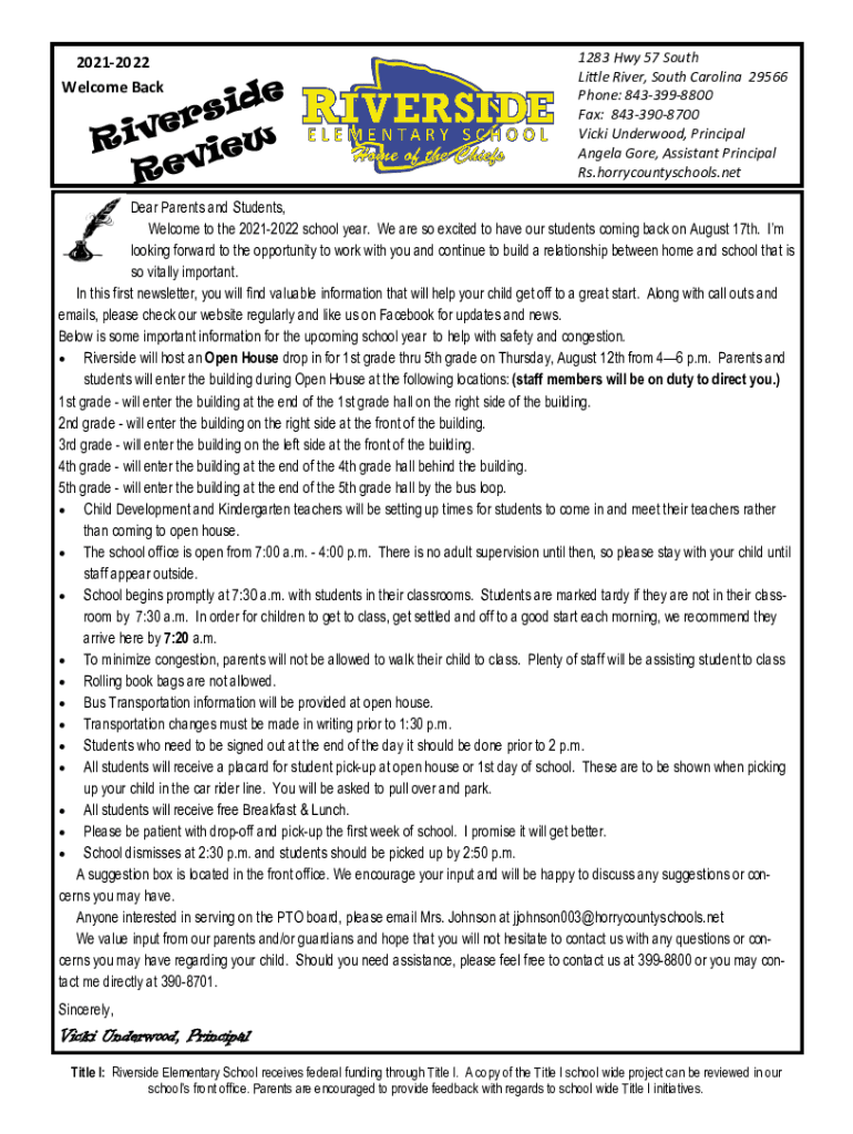 Fillable Online Welcome to Riverside Elementary - Horry County Schools ...