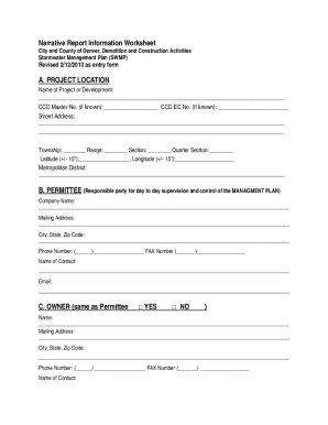 Fillable Online Narrative Report Information Worksheet A. PROJECT ...