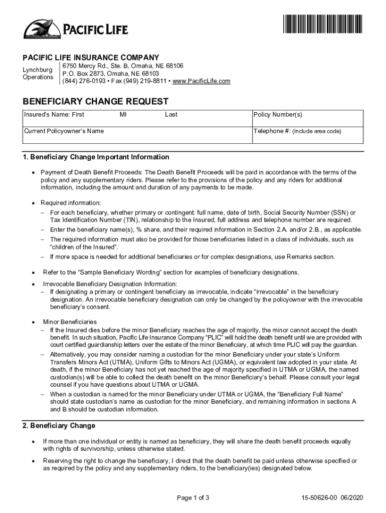 Fillable Online Policy Change Forms Booklet - Pacific Life Fax Email ...