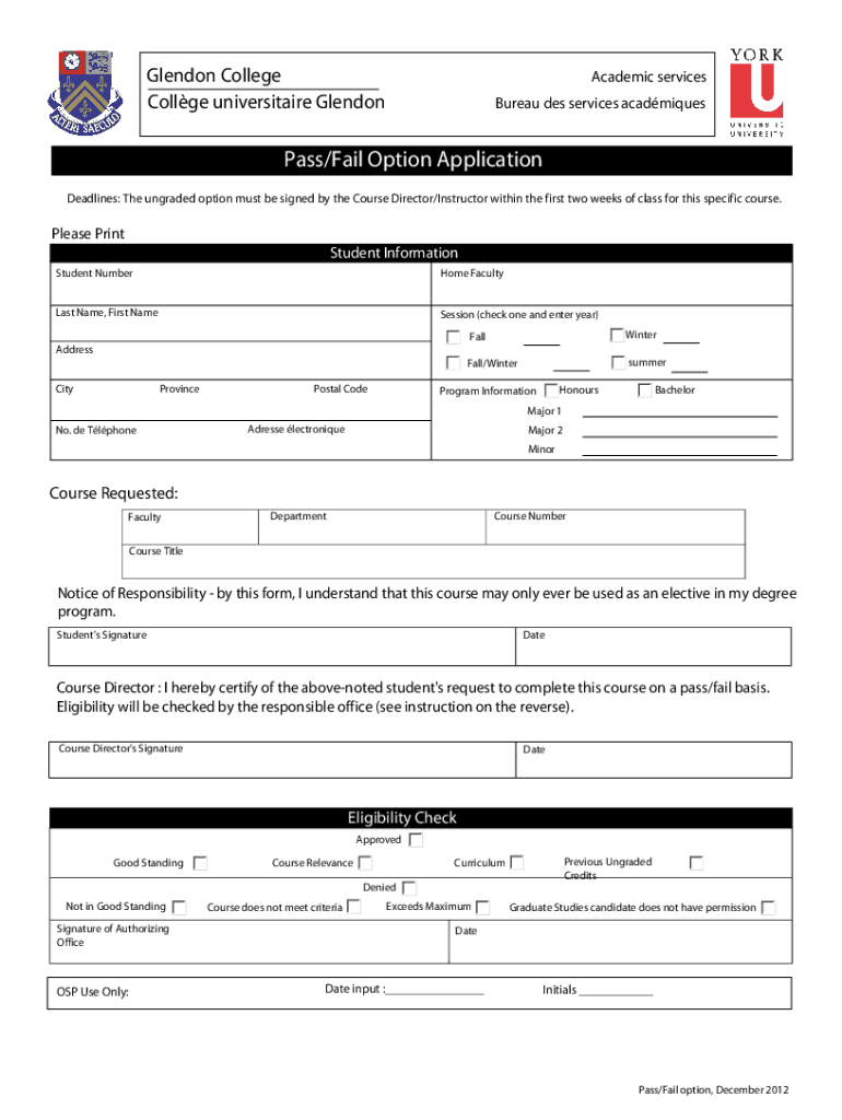 Fillable Online change from pass/fail option to graded notification avis de ... Fax Email Print ...