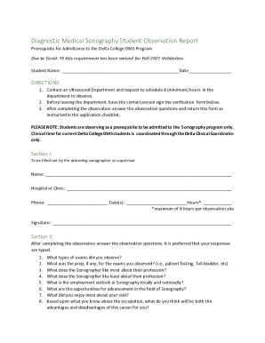 Fillable Online Diagnostic Medical Sonography Student Observation ...