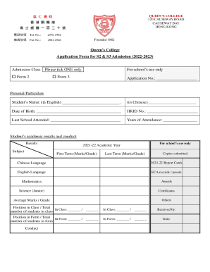 Fillable Online Queen's College Application Form for S2 & S3 Admission ...