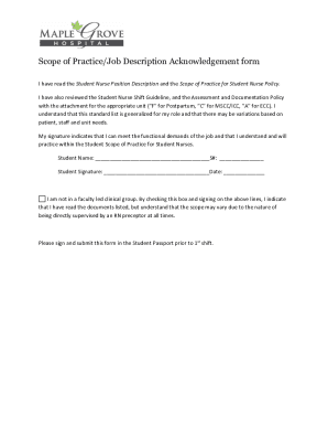 Fillable Online Scope of Practice/Job Description Acknowledgement form ...