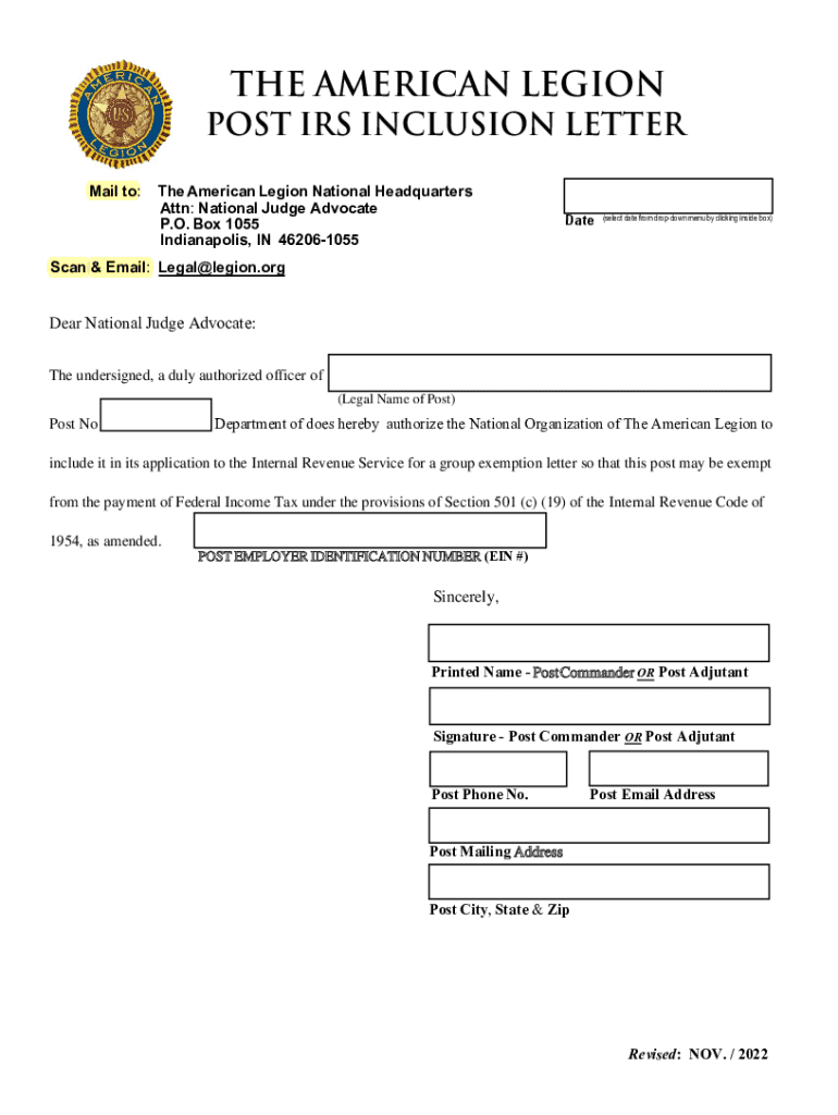 Fillable Online Post IRS Inclusion Letter - fillable Fax Email Print - pdfFiller