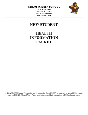 Fillable Online new student health information packet - Bogota School ...