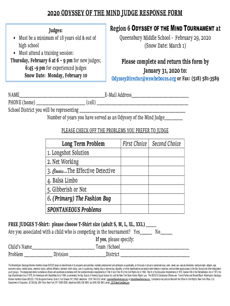 Fillable Online Register as a Judge - Odyssey of the Mind Fax Email Print - pdfFiller
