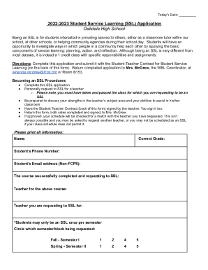 Fillable Online OHS Student Service Learning (SSL) Application Fax ...