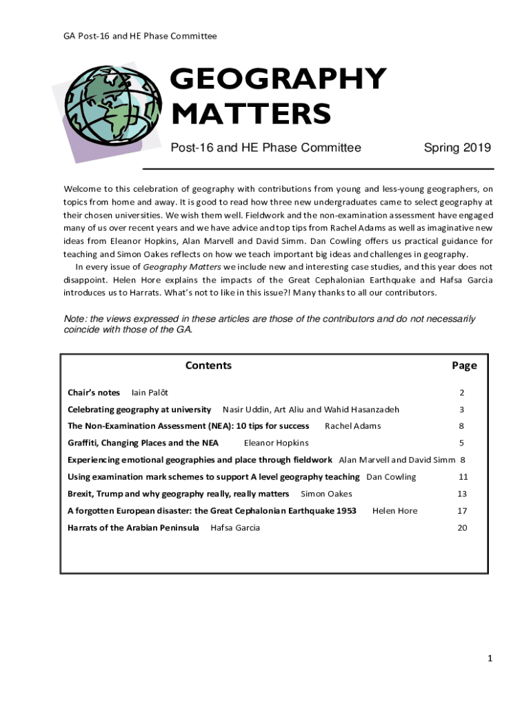 Fillable Online GEOGRAPHY MATTERS - Geographical Association Fax Email Print - pdfFiller