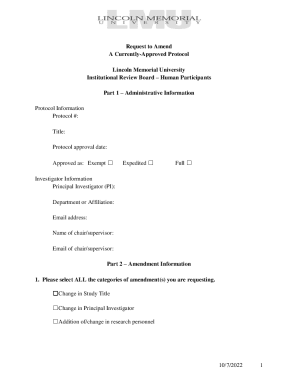 Fillable Online irb request to amend a currently approved project Fax Email Print - pdfFiller