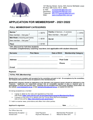 Fillable Online SOUTH PERTH LAWN TENNIS CLUB (Inc) Fax Email Print ...
