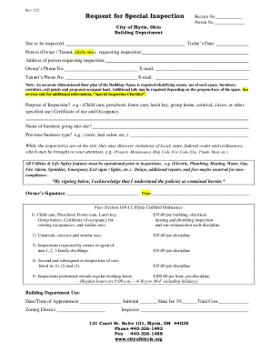 Fillable Online Request for Special Inspection Receipt No. - City of ...