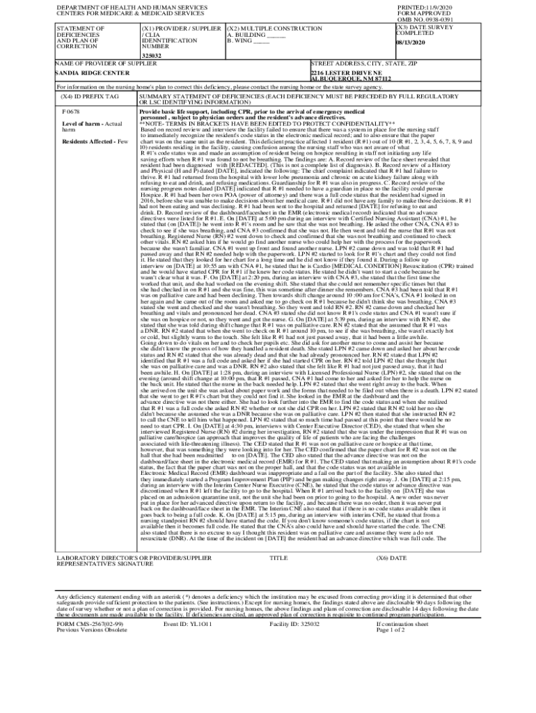 Fillable Online Nursing Home Survey Report Details for SANDIA RIDGE ...
