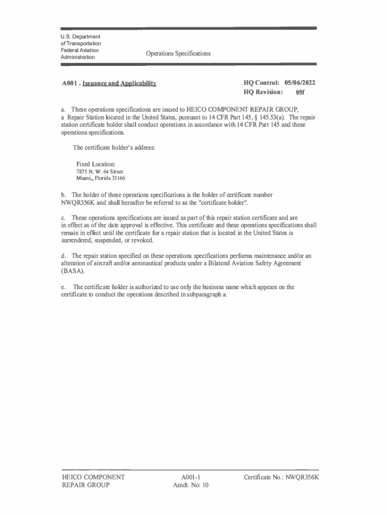 Fillable Online US Department of Transportation Federal Aviation ...
