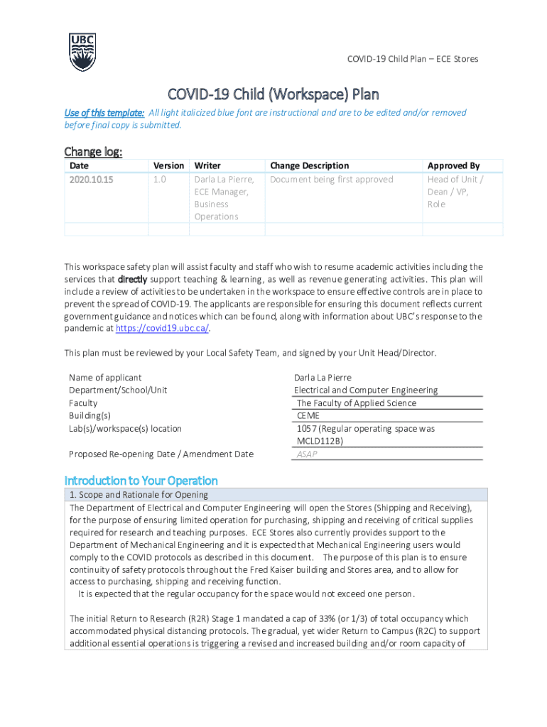 Fillable Online ece ubc Guidelines for Safe Child Care Operations During COVID-19 Fax Email ...