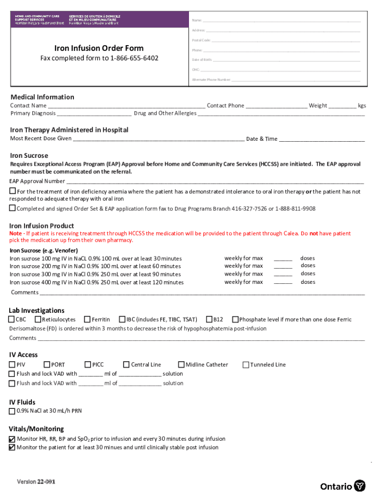 Fillable Online doctor's order sheet department of infusion ...