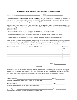 Fillable Online Alternate Documentation If IRS Non-Filing Letter Cannot ...