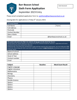 Fillable Online barrbeaconschool co Sixth Form - Hammersmith Academy ...