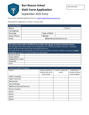 Fillable Online barrbeaconschool co Barr Beacon School - Sixth Form ...